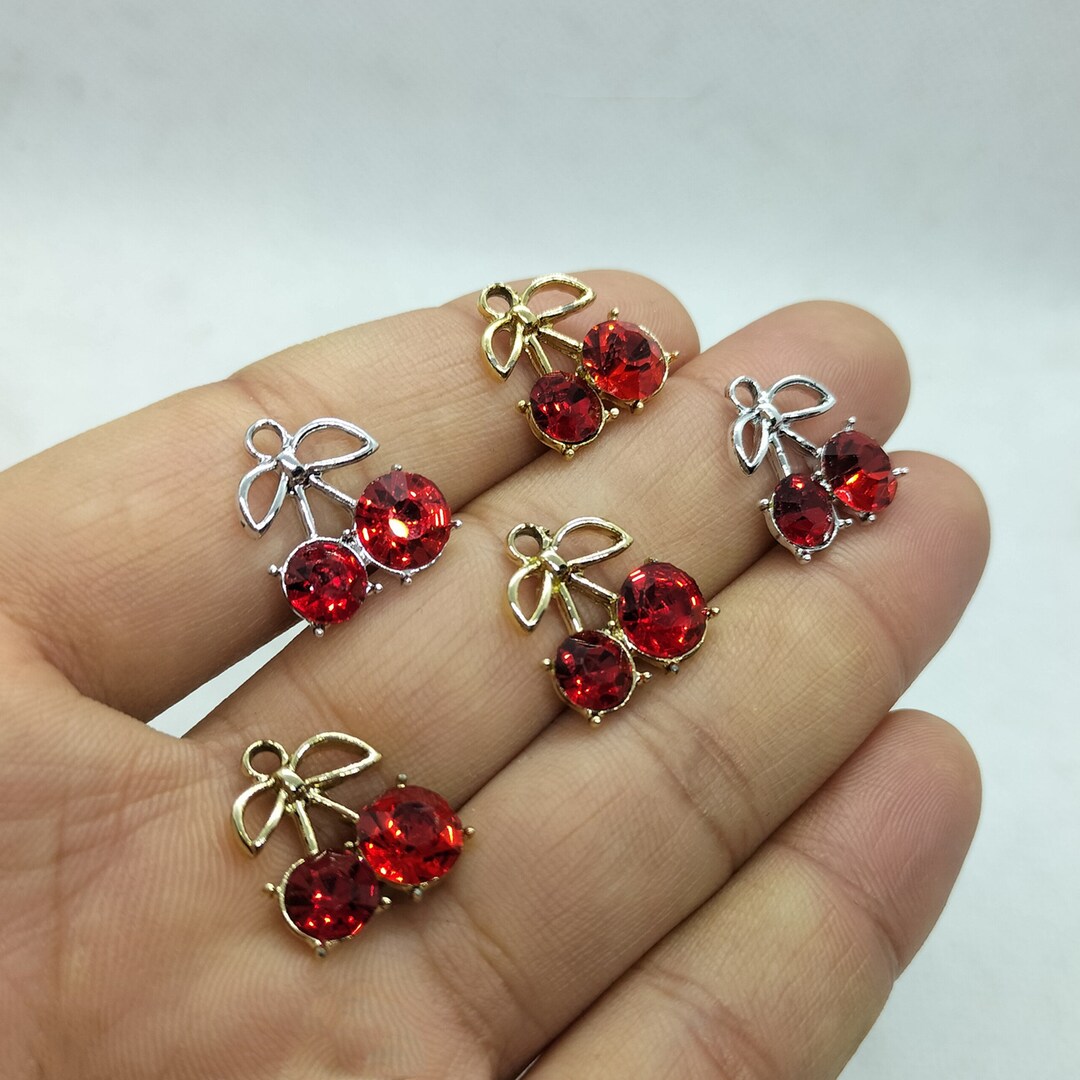 14*17mm Gold Silver Tone Fruit Charm Resin Cherry Charms Pendant for ...