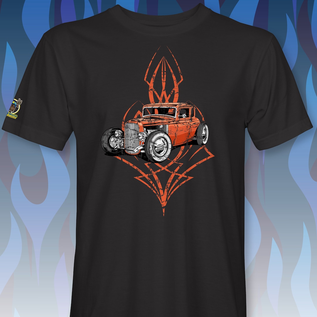 Distressed Classic Hot Rod With Pinstripe Background T-shirt RM0077 - Etsy