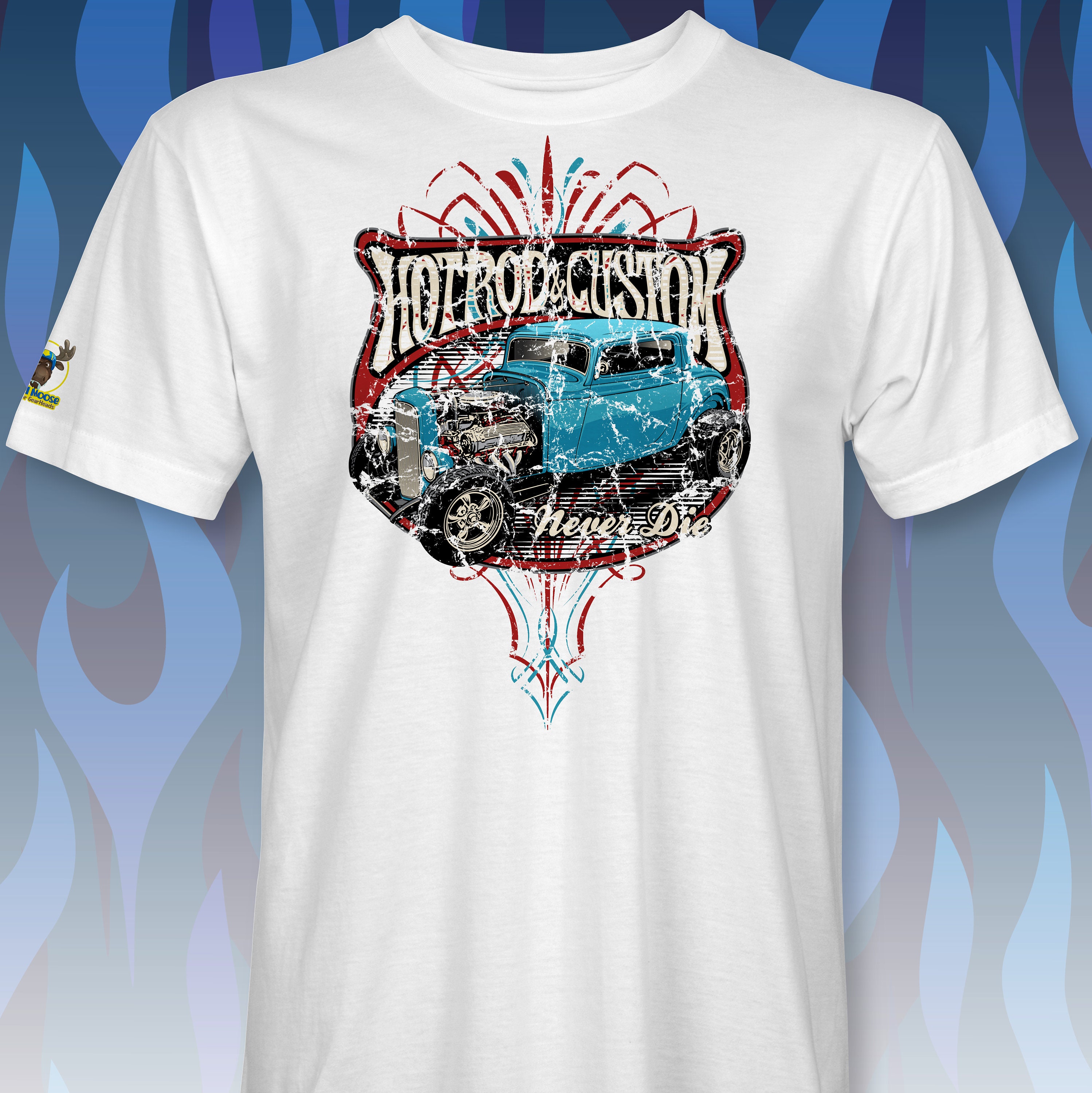 Distressed Classic Blue Hot Rod With Pinstripes Hotrod T-shirt RM0074 ...