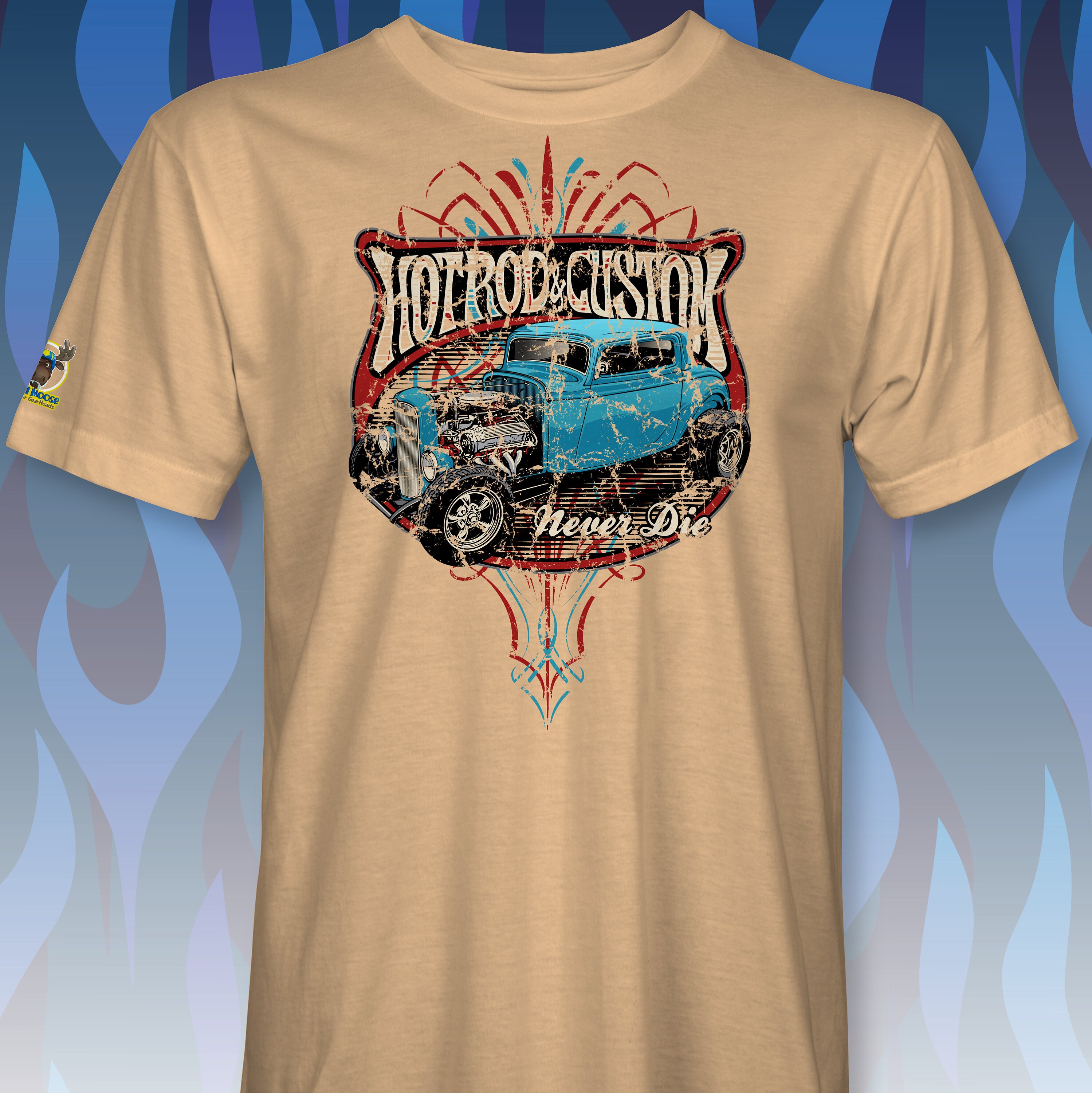 Distressed Classic Blue Hot Rod With Pinstripes Hotrod T-shirt RM0074 ...