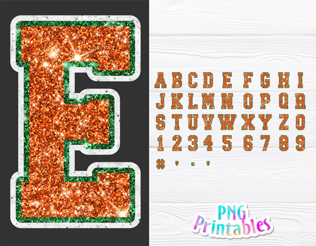 Glitter Sport Alphabet Png - Orange, Green and White Alphabet - Png ...