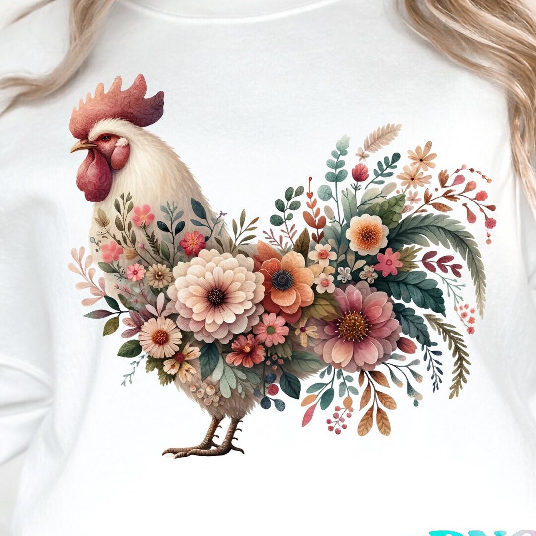 Floral Rooster Png - Rooster Png - Print File - Chicken - Sublimation ...