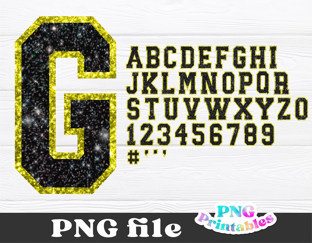 Glitter Sport Alphabet Png - Black and Yellow Alphabet - Png Print File ...