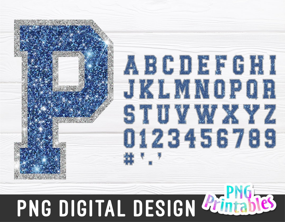 Glitter Sport Alphabet Png - Light Blue and Silver Alphabet - Png Print ...