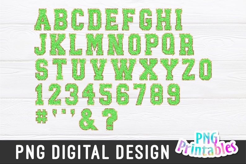 Chenille Alphabet Png - Neon Green and Gold Alphabet - Png Print File ...