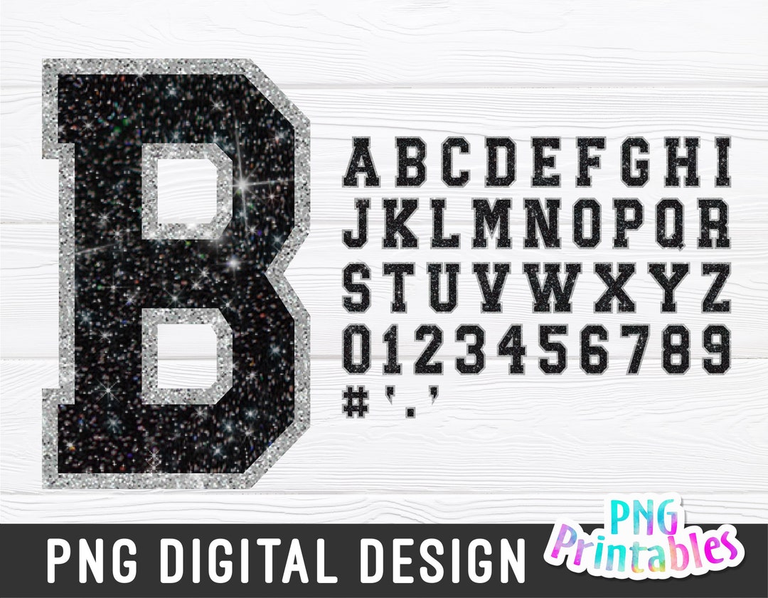Glitter Sport Alphabet Png - Black and Silver Alphabet - Png Print File ...