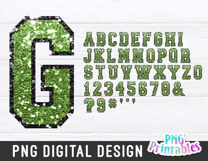 Sequin Sport Alphabet Png - Lime Green and Black Alphabet - Png Print ...
