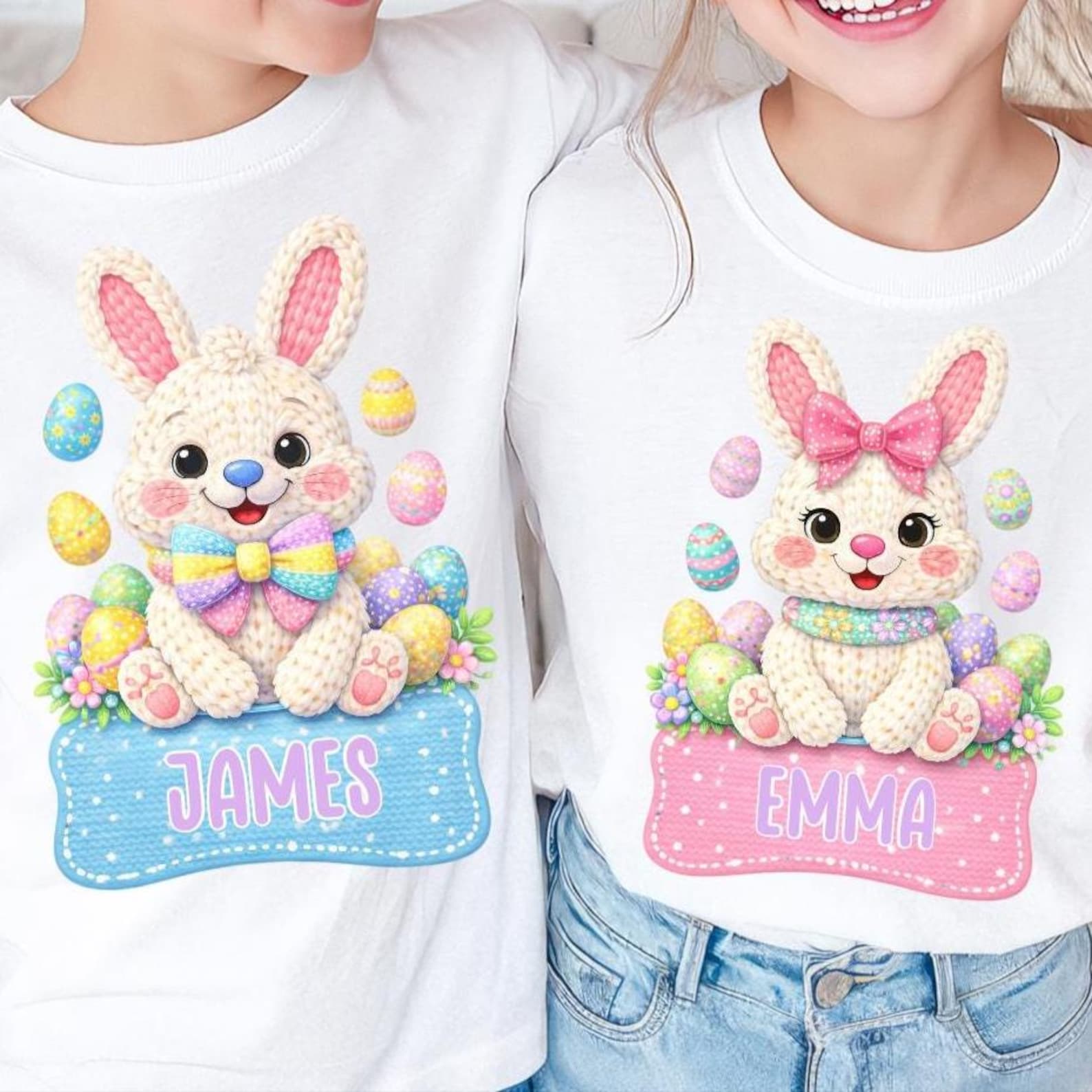 Easter Bunny Png, Boy and Girl Easter Bunny Png, Editable Name Easter ...
