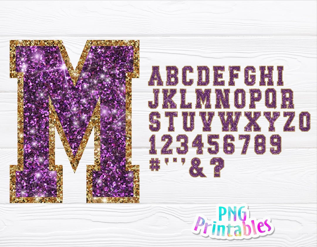 Glitter Sport Alphabet Png - Purple and Old Gold Glitter Alphabet - Png ...