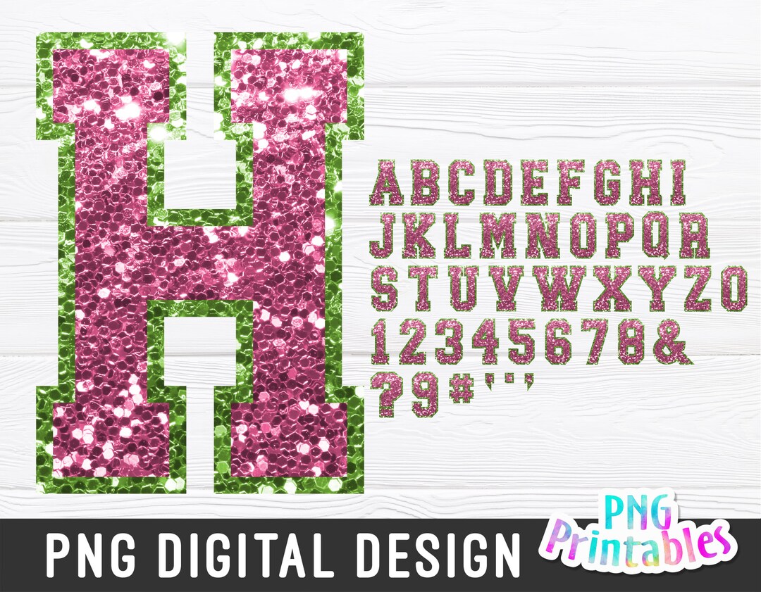 Sequin Sport Alphabet Png - Pink and Lime Green Alphabet - Png Print ...