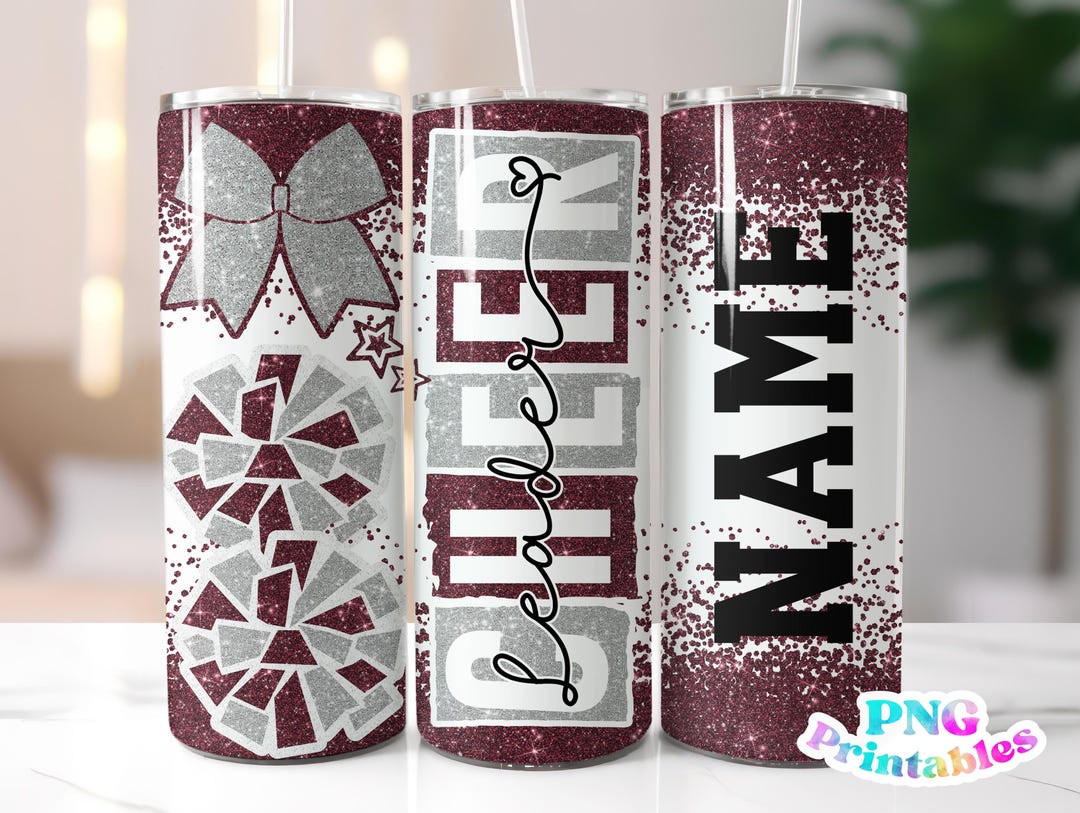 Cheer Glitter 20 Oz Skinny Tumbler Png Design - Cheerleader Sublimation ...