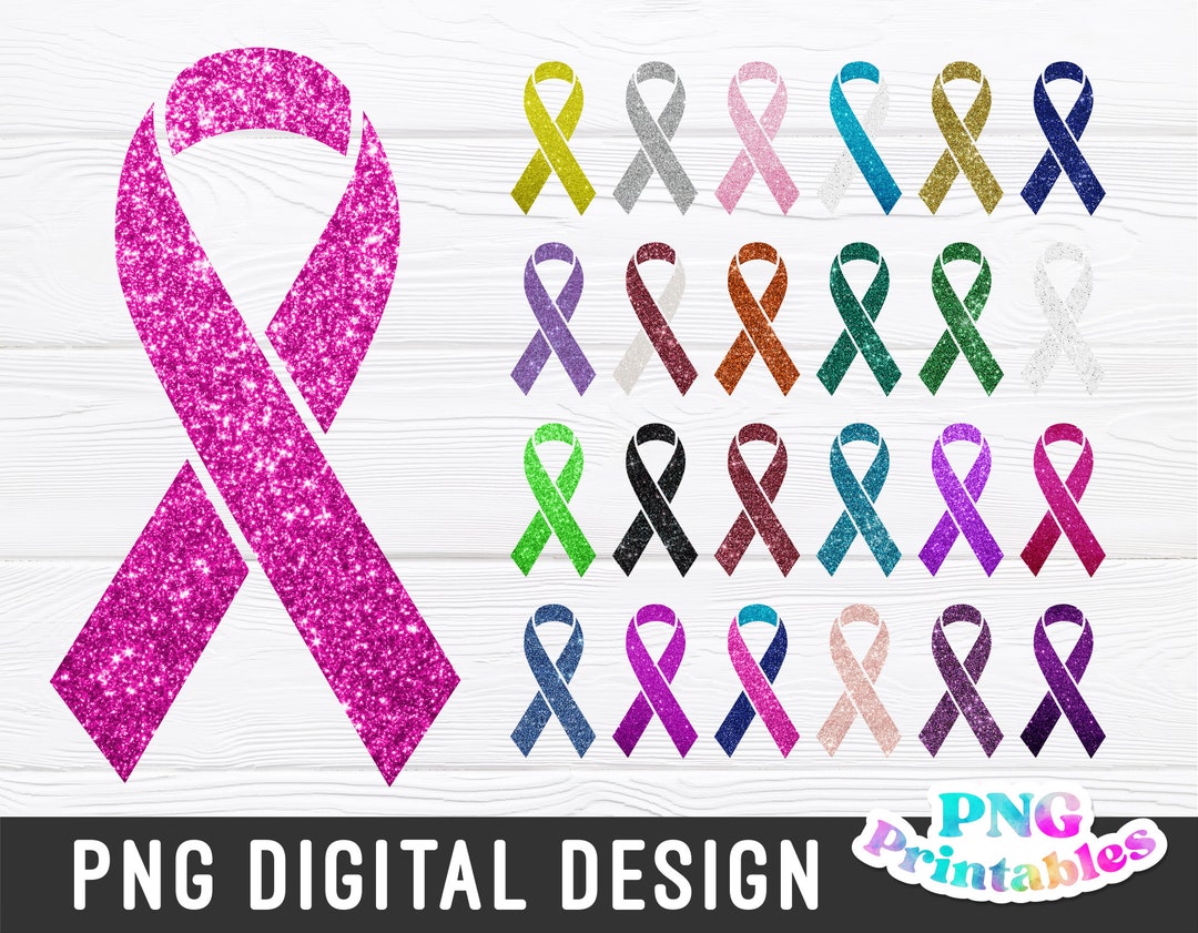 Glitter Cancer Ribbons Png Bundle - Cancer Awareness Png - Print File ...