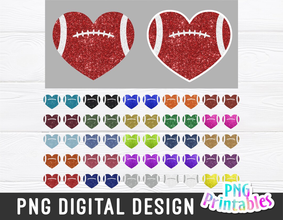 Glitter Football Heart Png Bundle - Football Png - Print File - Glitter ...