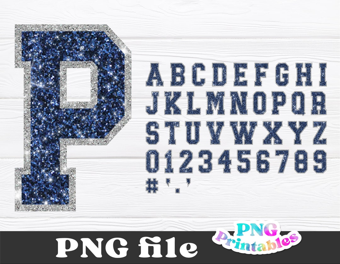 Glitter Sport Alphabet Png - Navy Blue and Silver Alphabet - Png Print ...