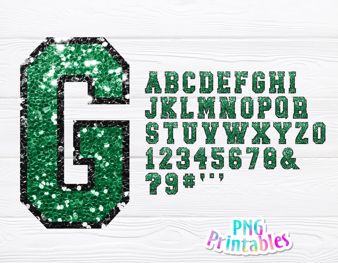 Sequin Sport Alphabet Png - Kelly Green and Black Alphabet - Png Print ...
