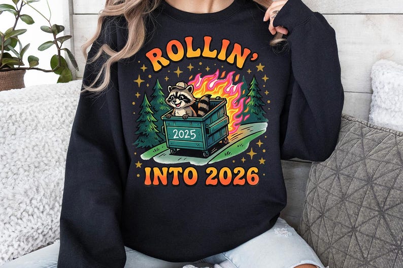 Rollin Into 2026 Raccoon PNG, Funny New Year Shirt Design, Dumpster ...