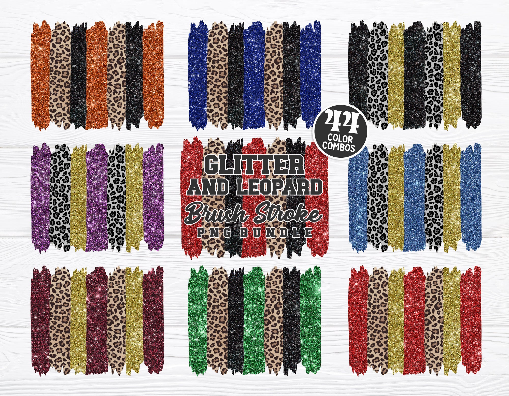 Glitter and Leopard Print Brush Strokes Bundle Png - Paint Strokes Png ...