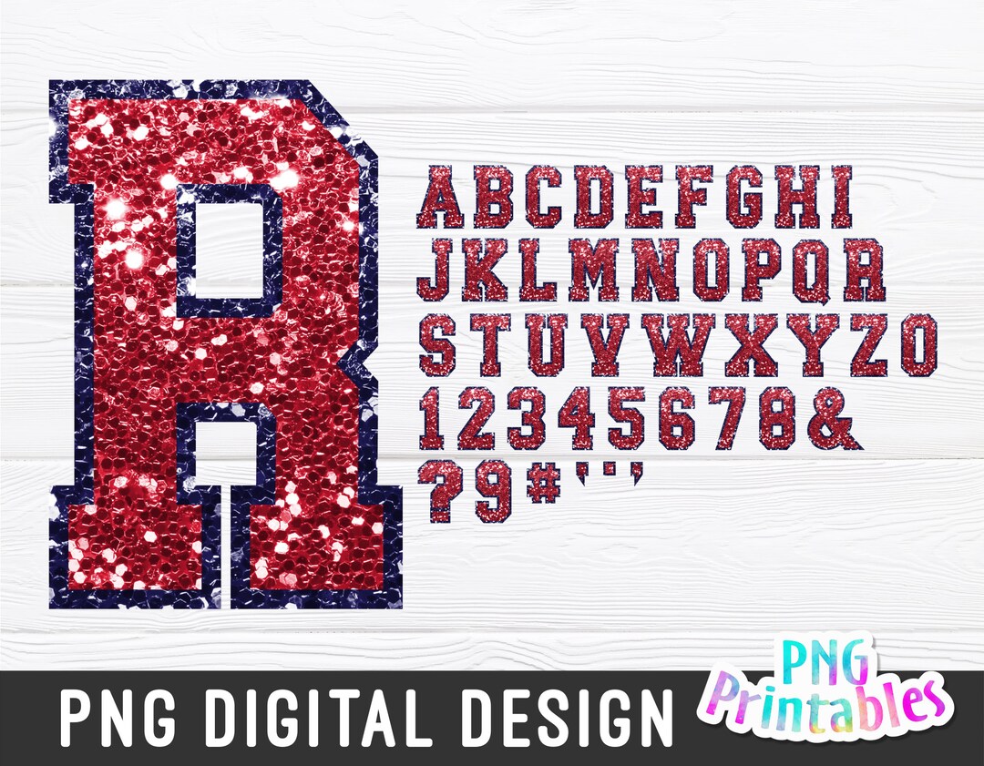 Sequin Sport Alphabet Png - Red and Navy Alphabet - Png Print File for ...