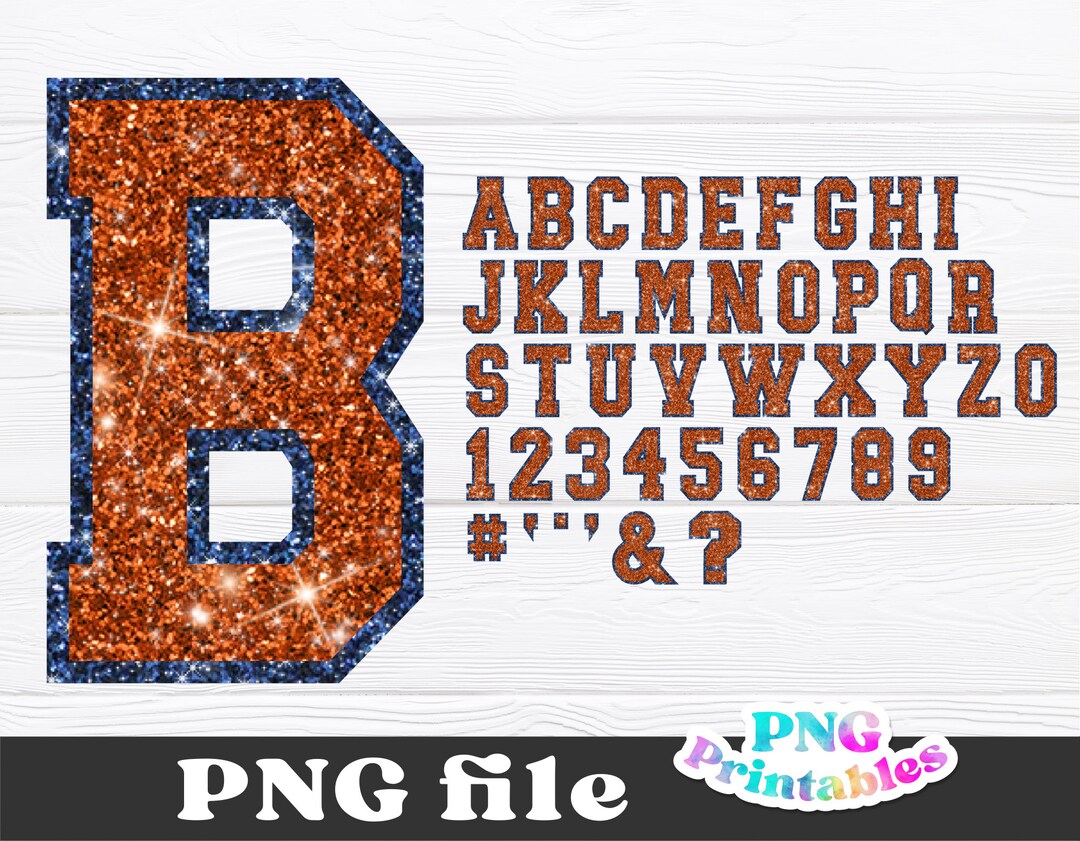 Glitter Sport Alphabet Png - Orange and Navy Blue Alphabet - Png Print ...