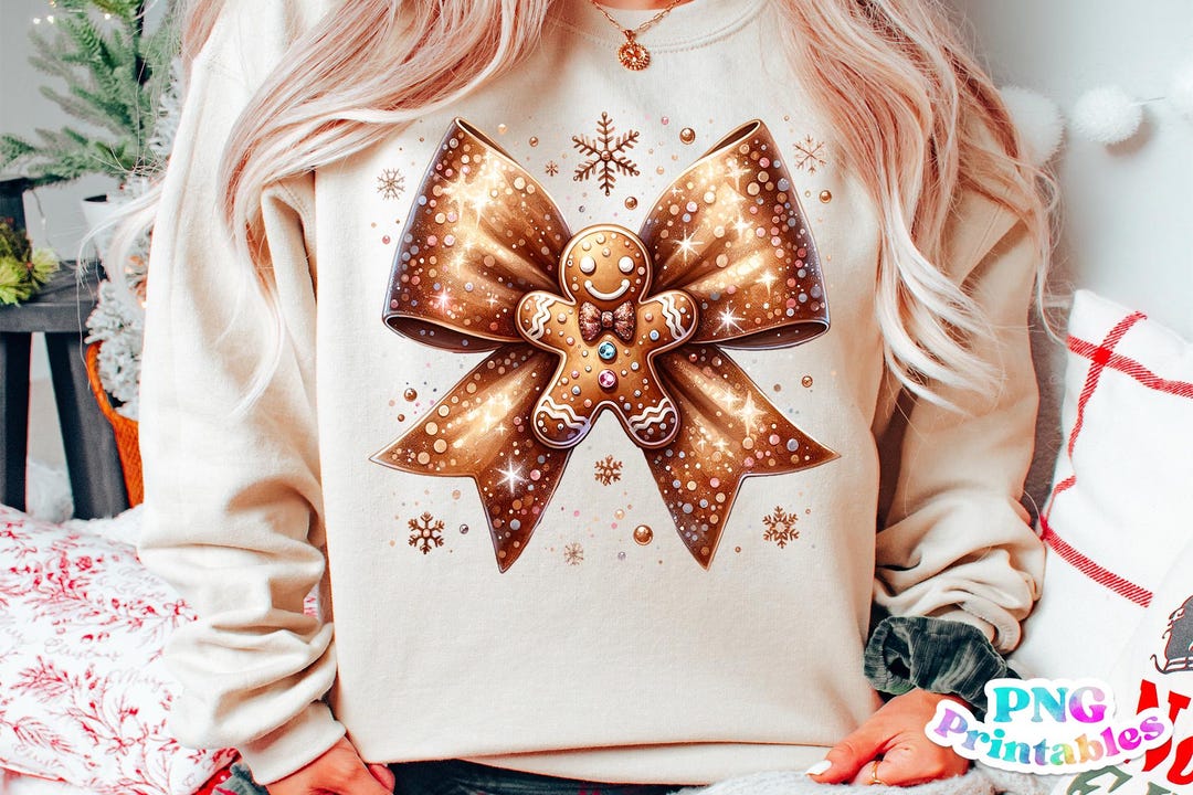 Gingerman Bow Png - Glitter Gingerman Bow Christmas Sublimation - Png ...