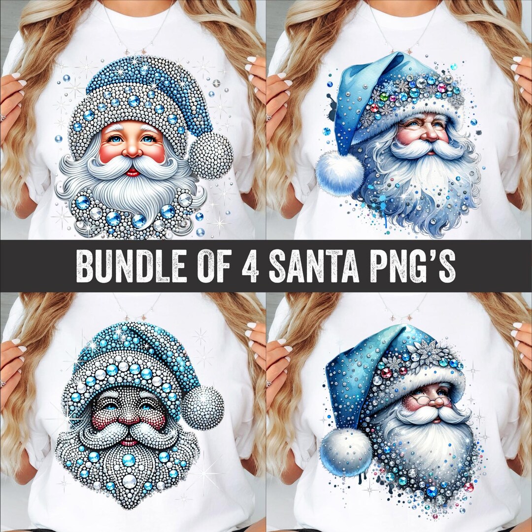 Santa Png - Blue Santas With Rhinestones and Glitter - Sublimation ...