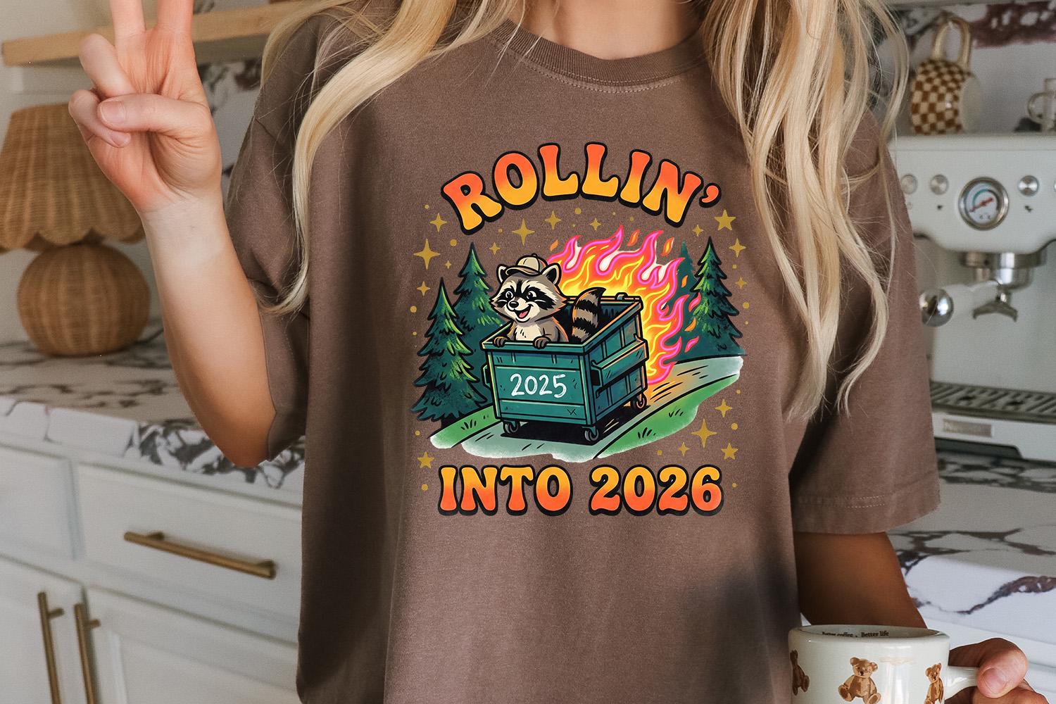 Rollin Into 2026 Raccoon PNG, Funny New Year Shirt Design, Dumpster ...