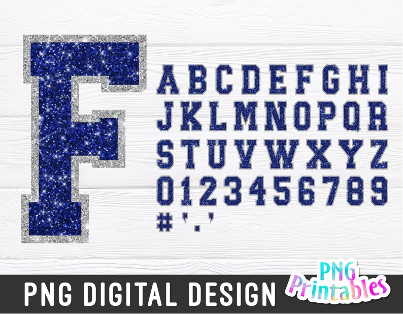 Glitter Sport Alphabet Png - Blue and Silver Alphabet - Png Print File ...