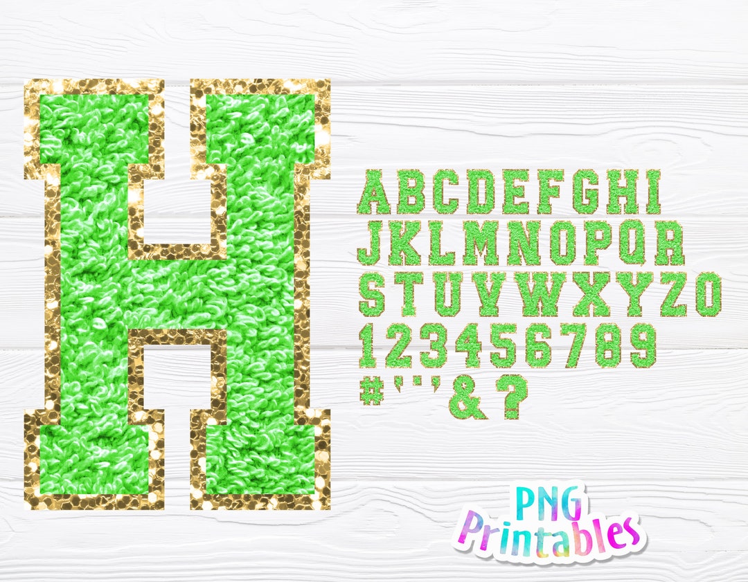 Chenille Alphabet Png - Neon Green and Gold Alphabet - Png Print File ...