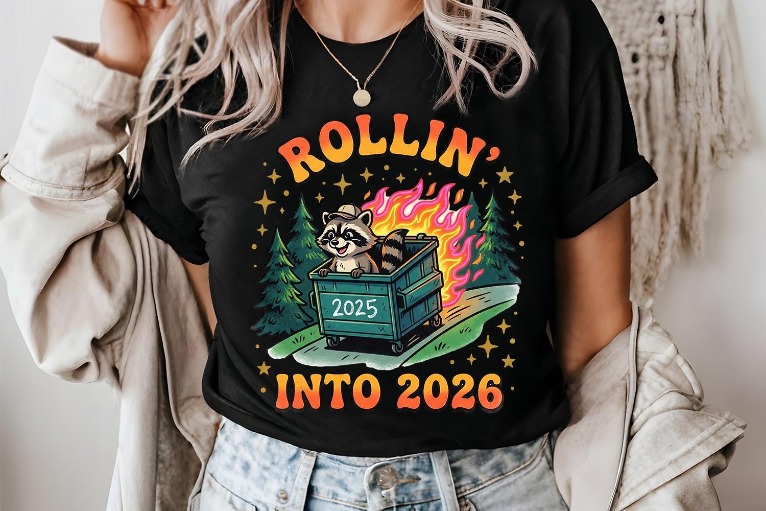 Rollin Into 2026 Raccoon PNG, Funny New Year Shirt Design, Dumpster ...