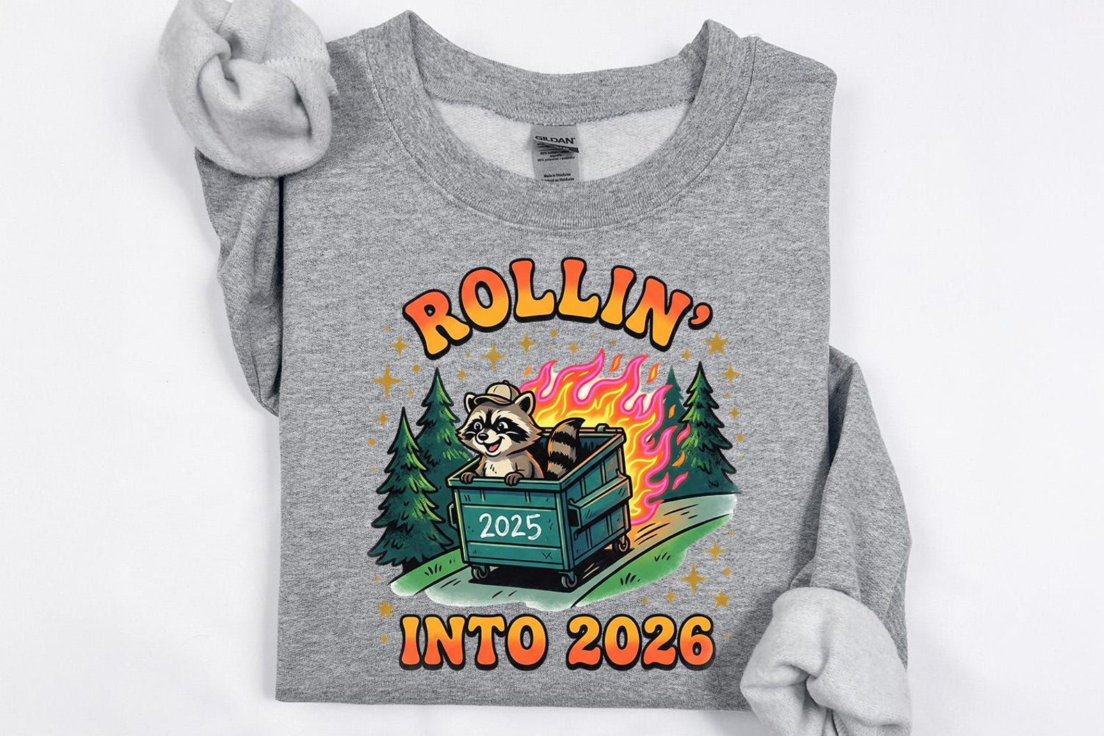 Rollin Into 2026 Raccoon PNG, Funny New Year Shirt Design, Dumpster ...