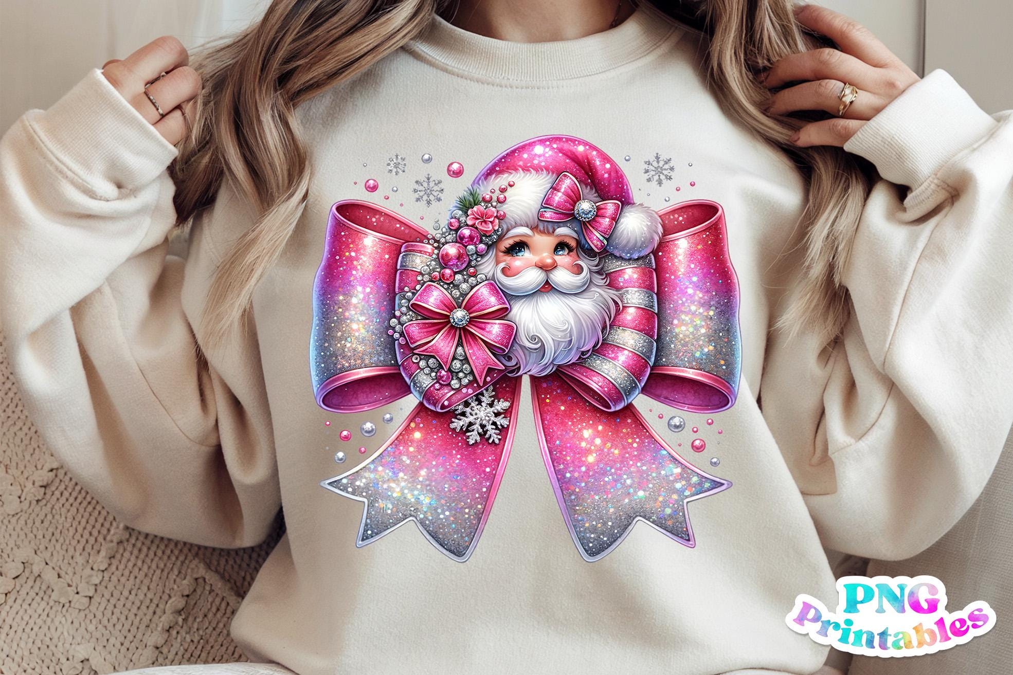 Santa Bow Png - Pink Glitter Santa Bow Christmas Sublimation - Png ...