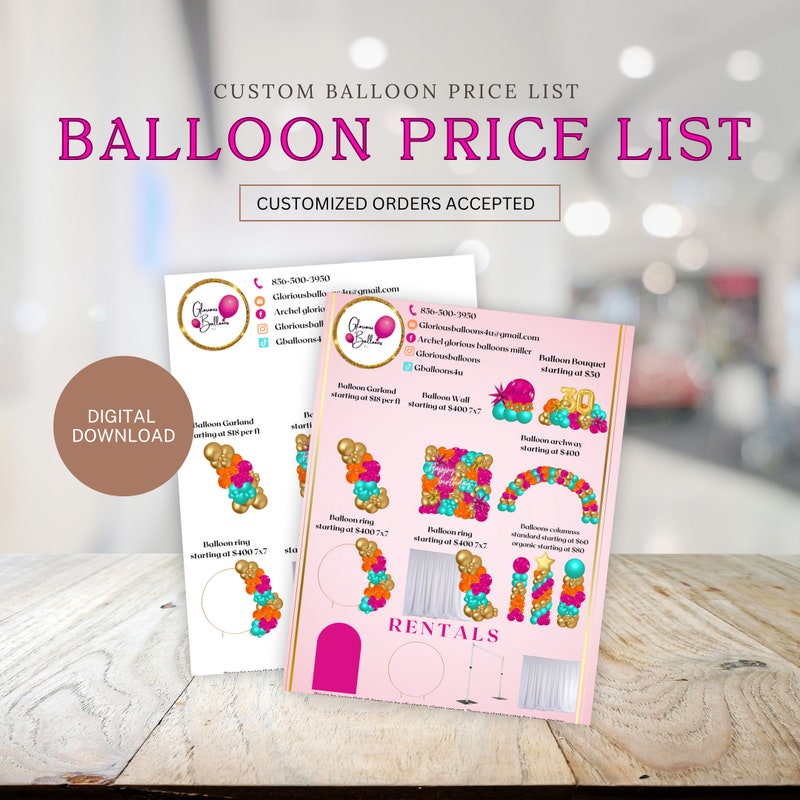 Balloon Price Sheet - Etsy
