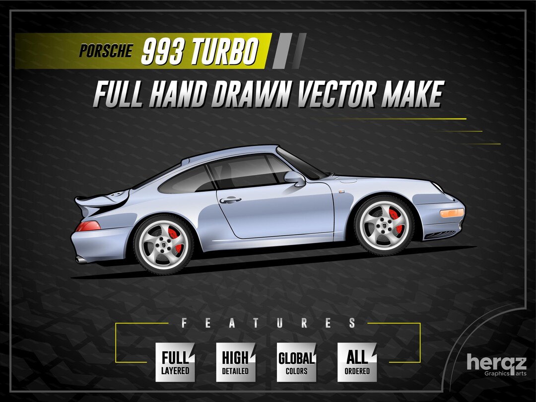 Hand Drawn Vector Illustration Porsche 911 993 Turbo, Layered, Ordered ...