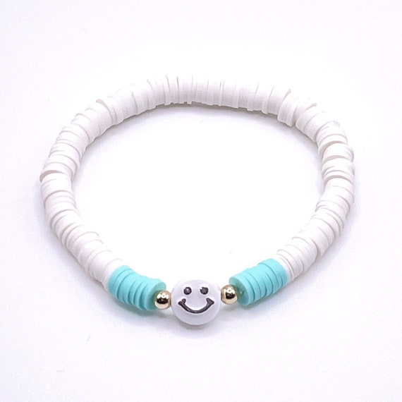 White Aqua Smiley Bracelet - Etsy