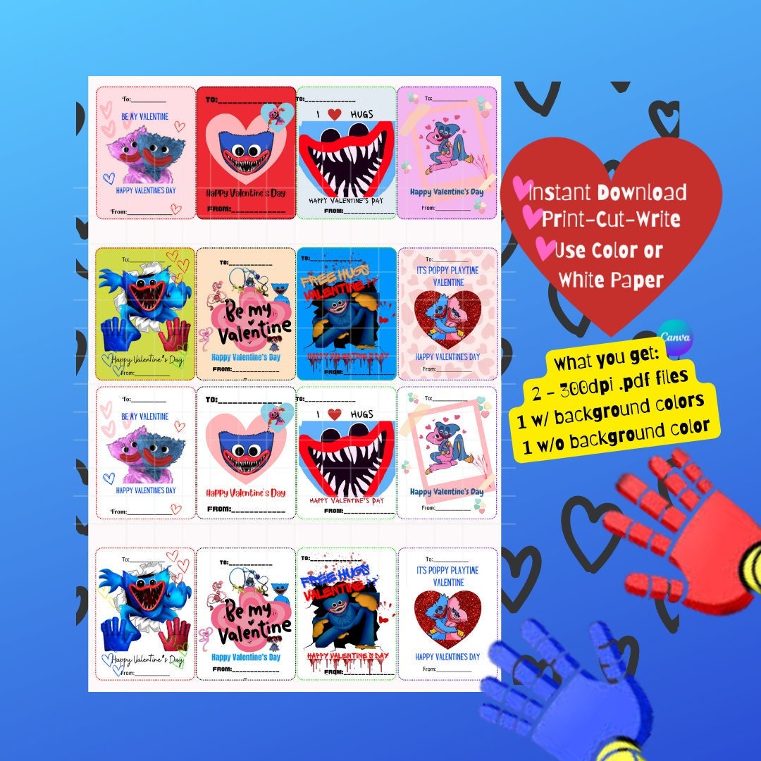 Instant Download Valentines Day Card Bundle Huggy Wuggy Valentine Poppy ...