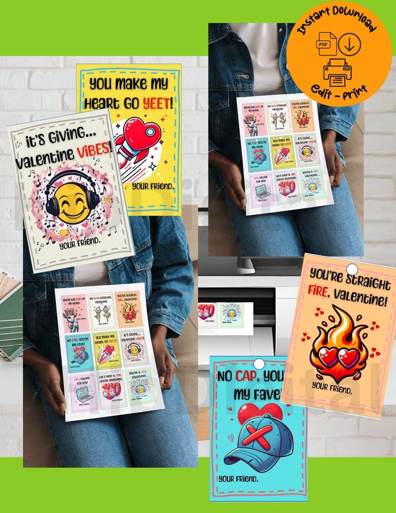 NEW Funny Slang Instant Download Valentines Day Card Bundle Valentine ...