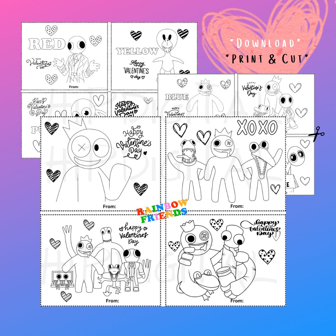 Instant Download Cute Coloring Valentines Day Card Bundle Rainbow ...