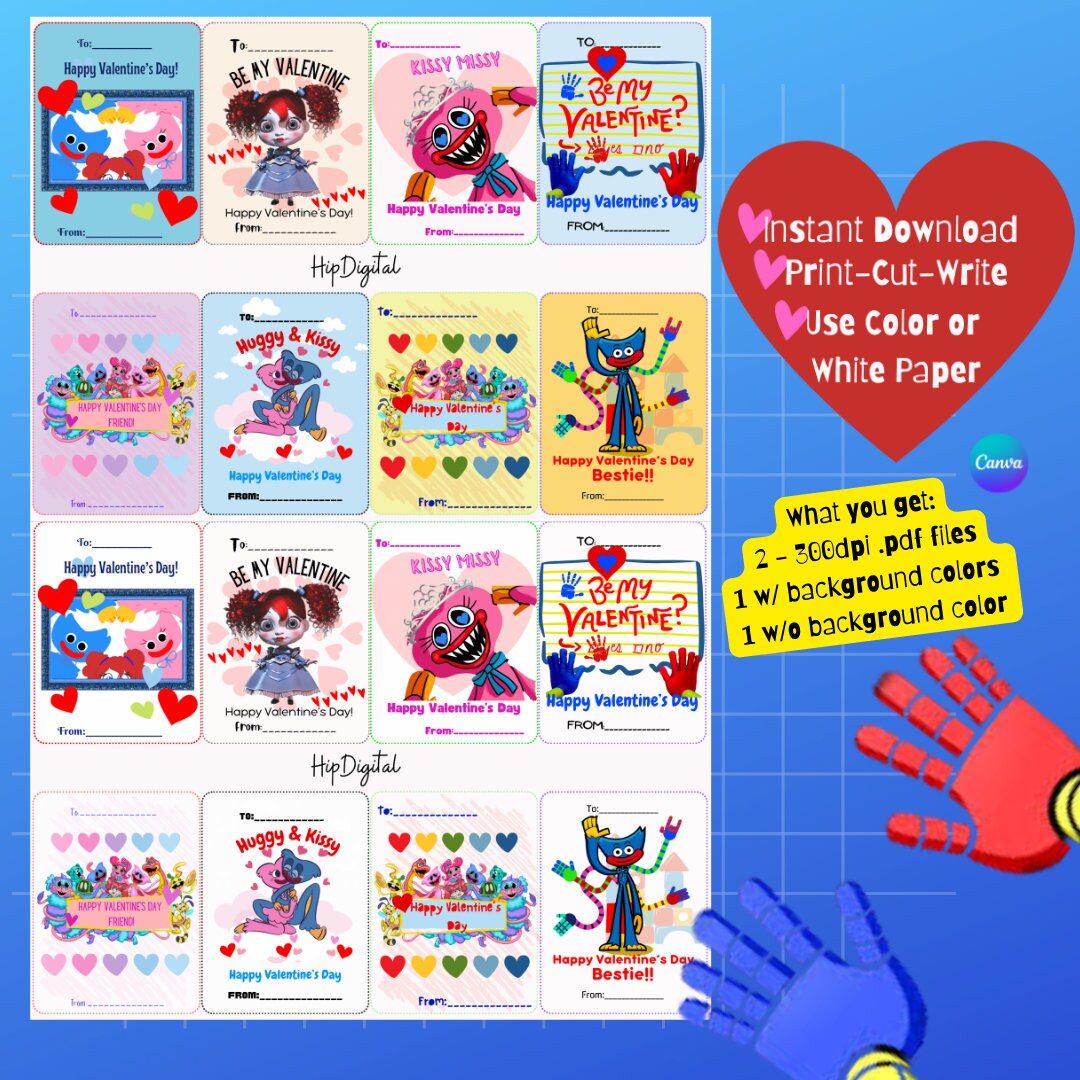 Instant Download Valentines Day Card Bundle 2 Huggy Wuggy Valentine ...