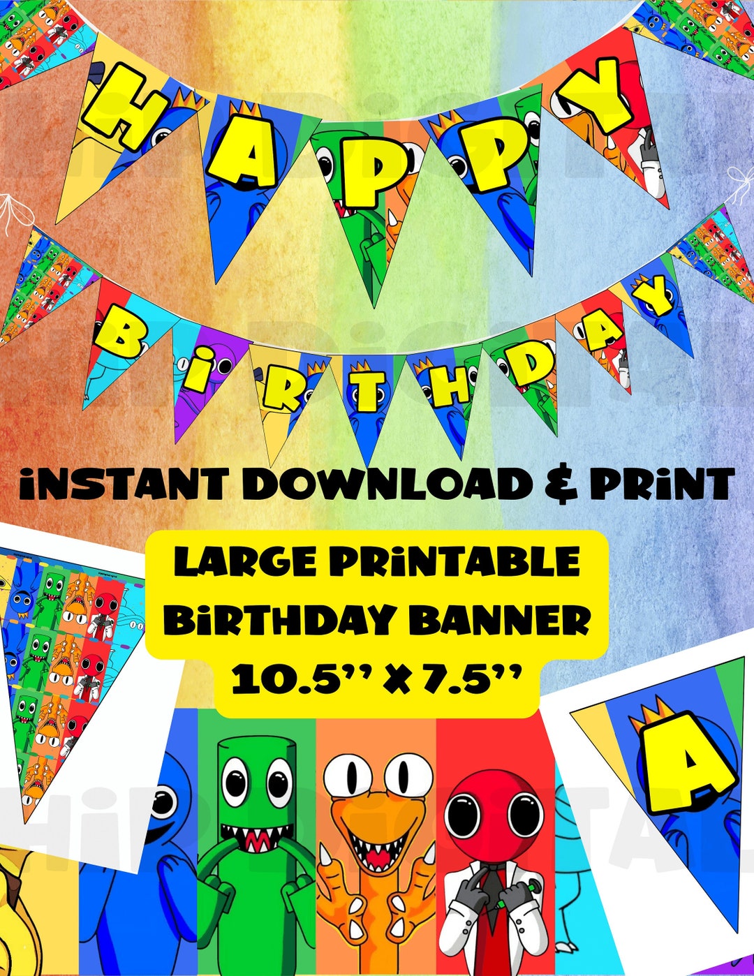 Printable Rainbow Friends Birthday Pennant Banner Instant Download - Etsy