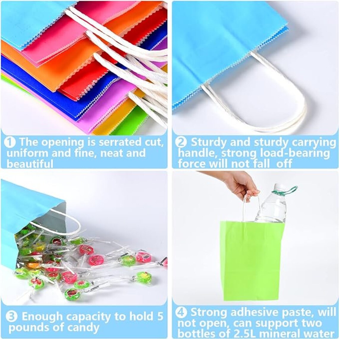 24 Pieces Kraft Paper Party Favor Bags With Handles, 8 Colors Small 8 ...