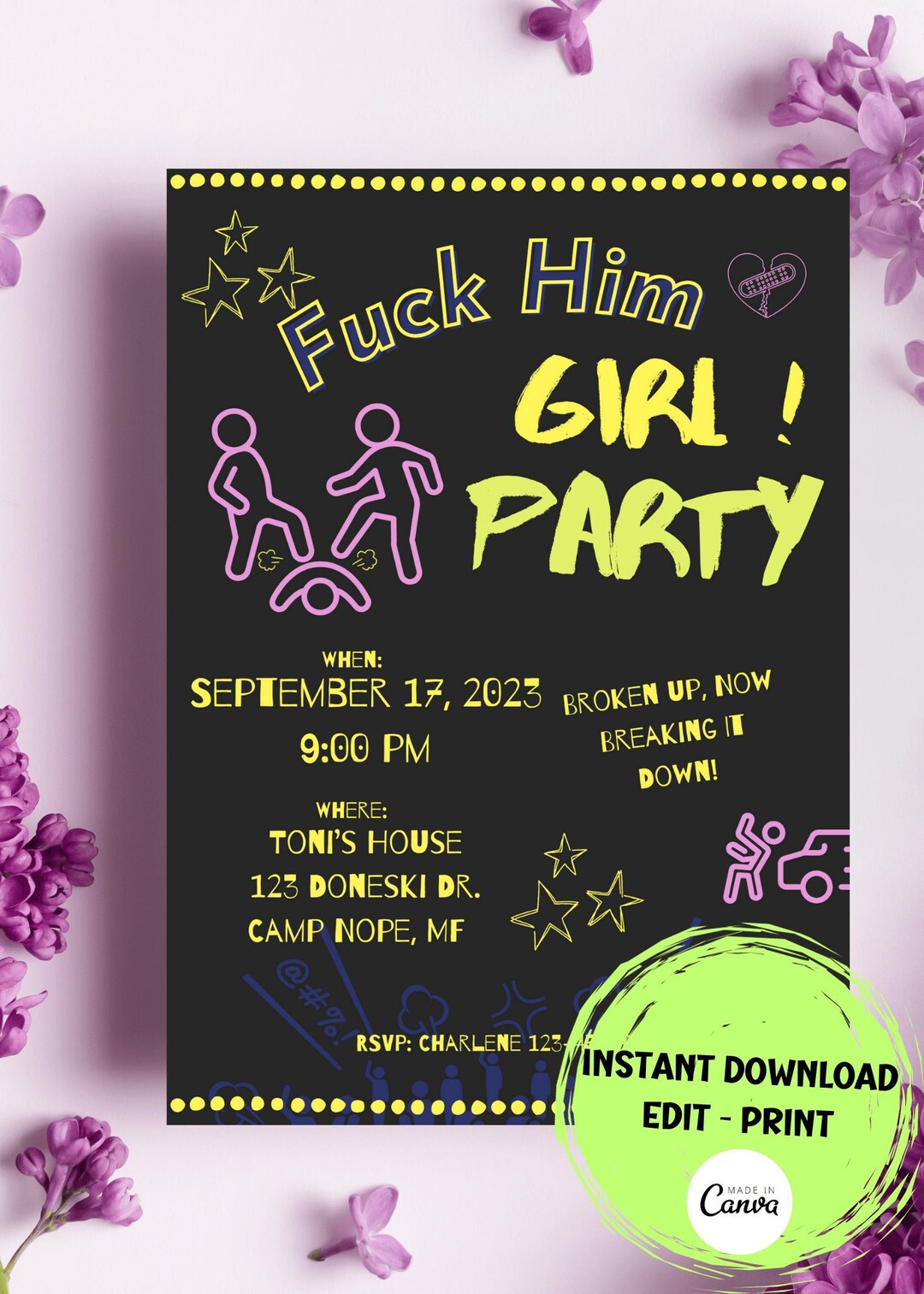 Instant Breakup Party Invitation Fck Him Girl Instant - Etsy