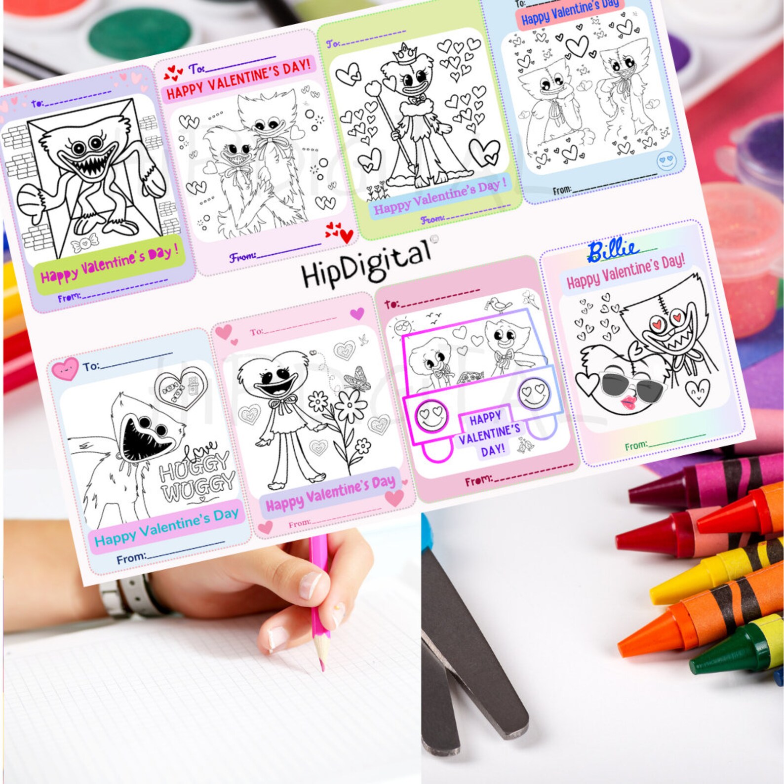 Instant Download Valentines Day Coloring Card Bundle Huggy Wuggy Kissy ...