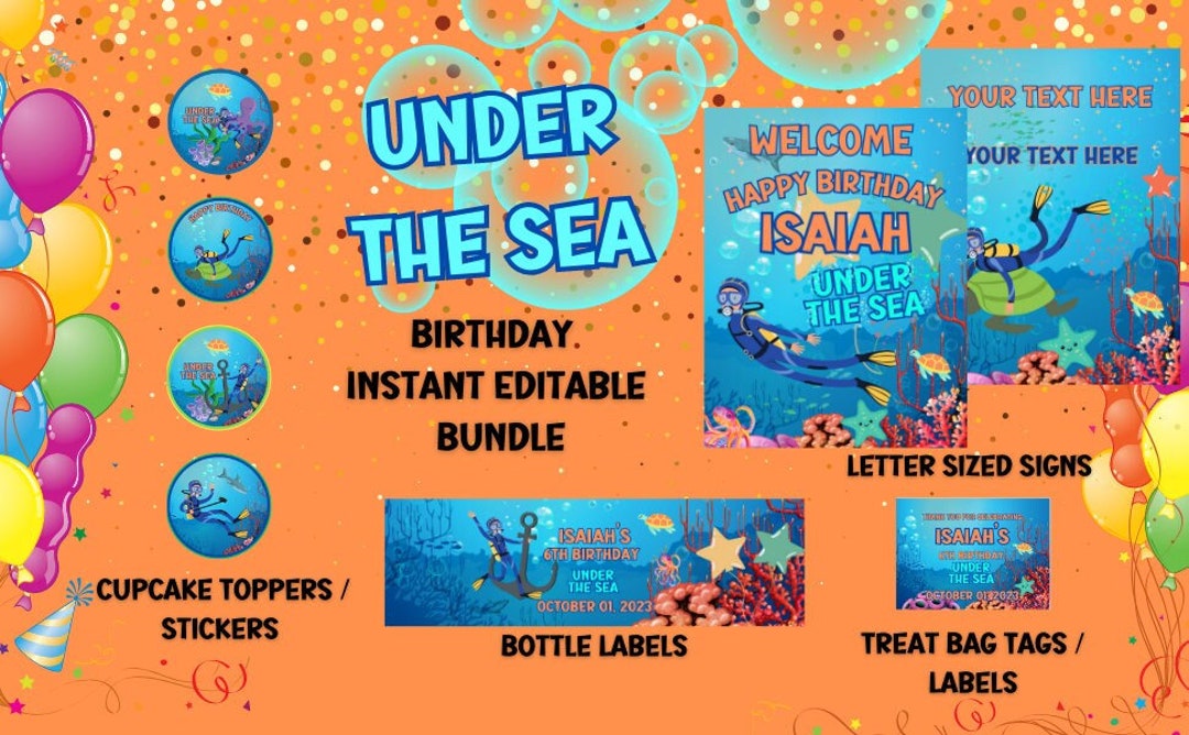 Printable Under the Sea Themed Birthday Bundle for a Scuba Boy / Girl ...