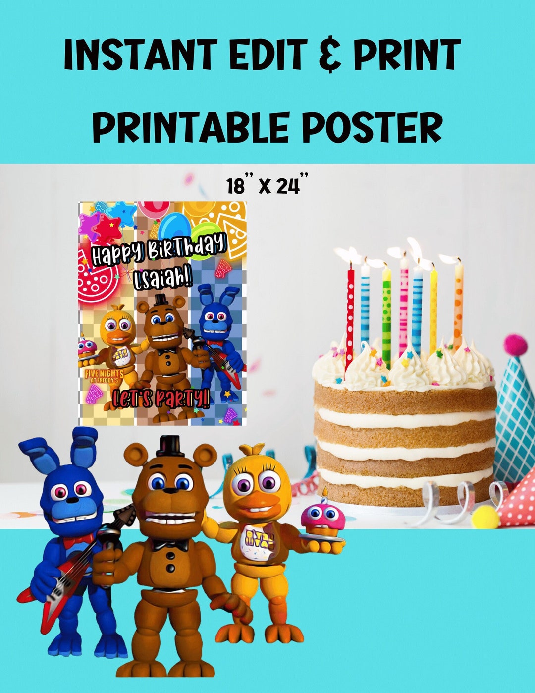 Editable FNAF Kids Party Sign 18 X 24 Instant Download, Edit, and Print ...