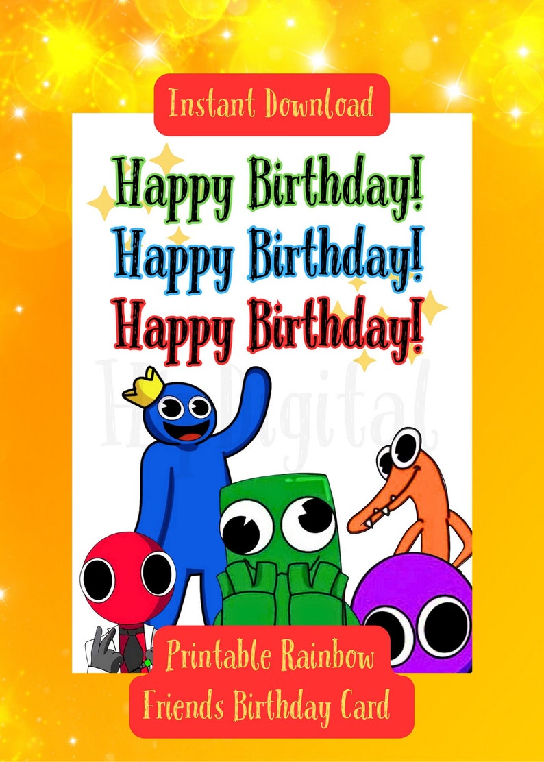 Instant Rainbow Friends Birthday Day Card Foldable Non-editable Files ...