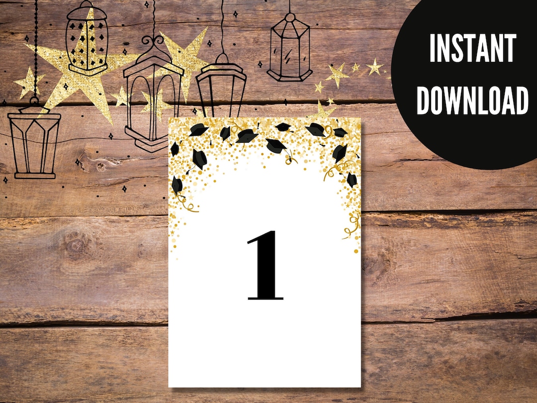 Black and Gold Graduation Table Number Printable. Size 5x7 In. Table ...