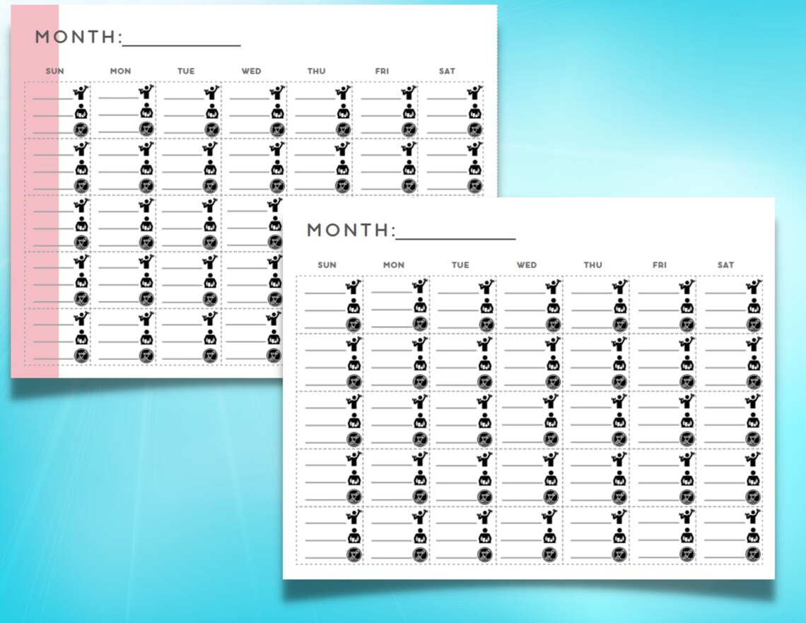 Printable Fitness Calendar. Monthly Health Calendar. Instant PDF ...