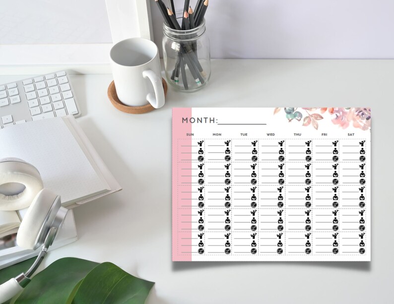 Printable Fitness Calendar. Monthly Health Calendar. Instant PDF ...