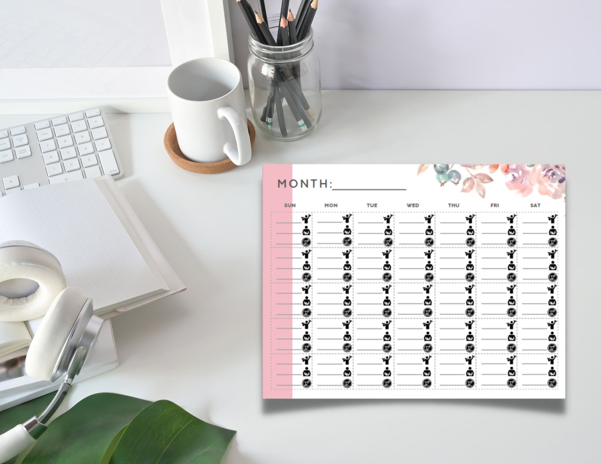 Printable Fitness Calendar. Monthly Health Calendar. Instant PDF ...