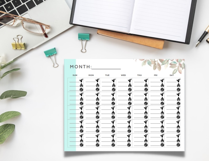Printable Fitness Calendar. Monthly Health Calendar. Instant PDF ...